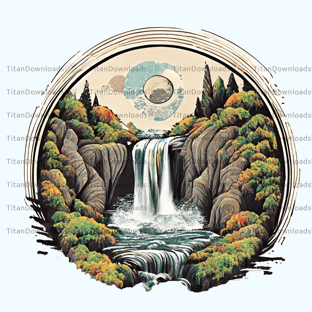 Waterfall Vintage PNG Instant Digital Download Tshirt Design Print ...