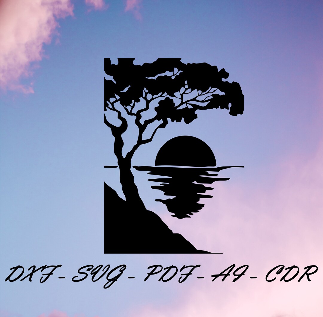Árbol y sol corte svg dxf archivo pared pegatina pdf silueta plantilla ...