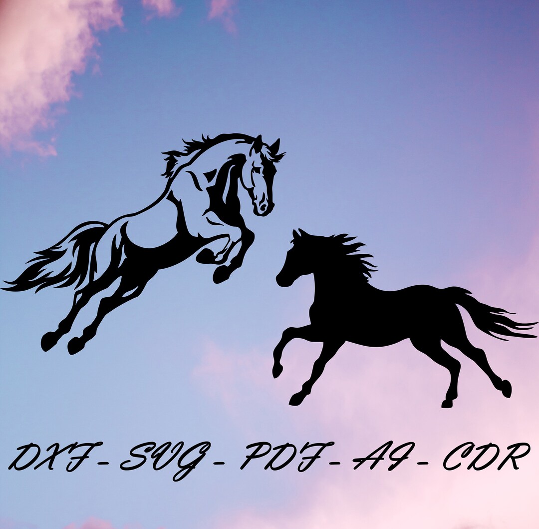 Horse 2 Pieces, Horse Prancing Cut Svg Dxf File Wall Sticker Pdf ...