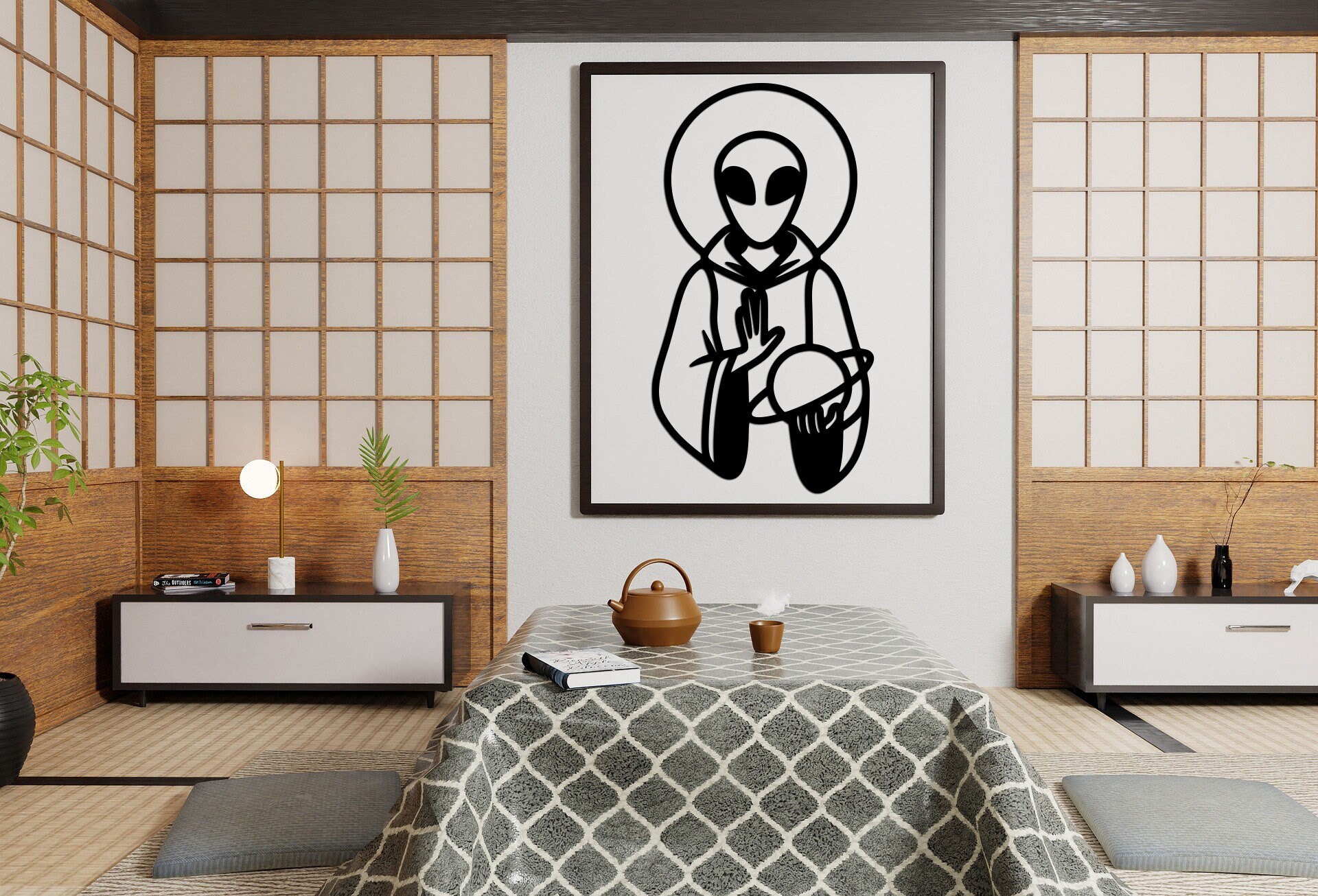 Alien With Planet Cut Svg Dxf File Wall Sticker Pdf Silhouette Template ...