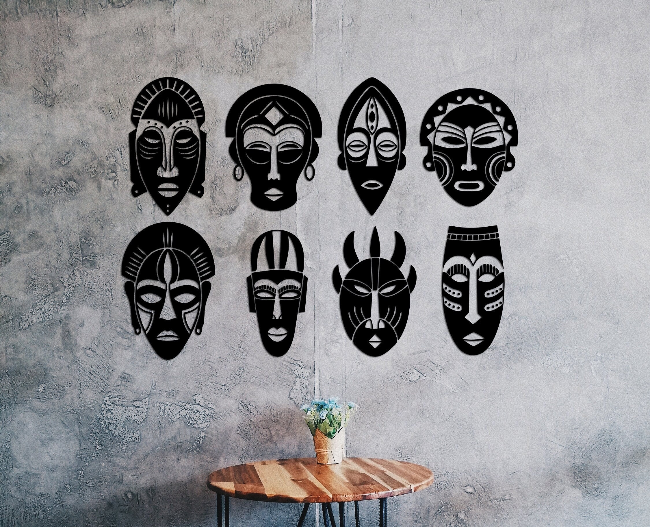 Tiki Masks Svg, Hawaii Svg Cut Svg Dxf File Wall Sticker Pdf Silhouette ...
