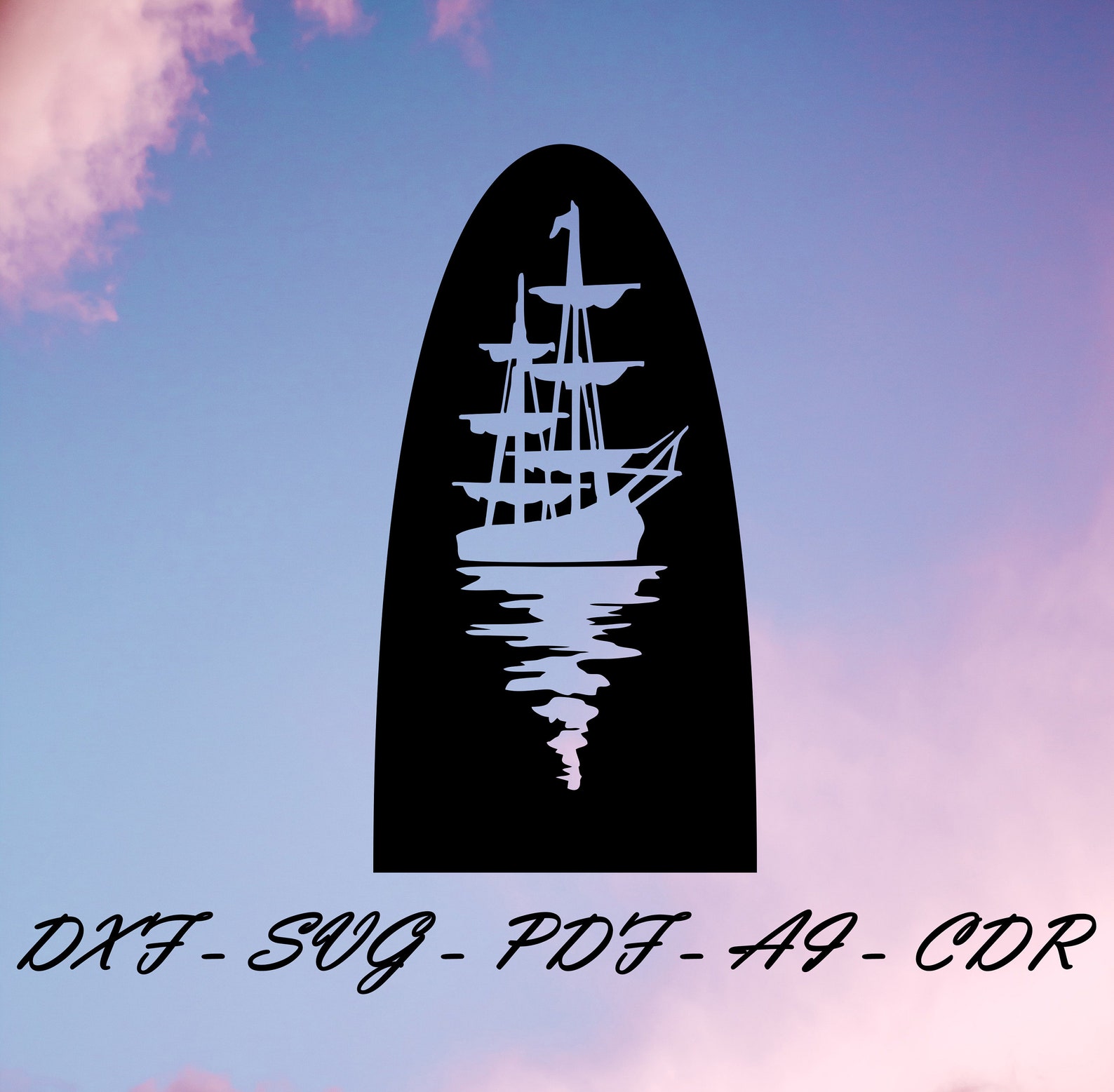 Pirate Ship Cut Svg Dxf File Wall Sticker Pdf Silhouette Template Cnc ...