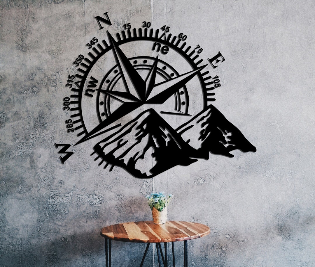 Compass and Mountain Cut Svg Dxf File Wall Sticker Pdf Silhouette ...