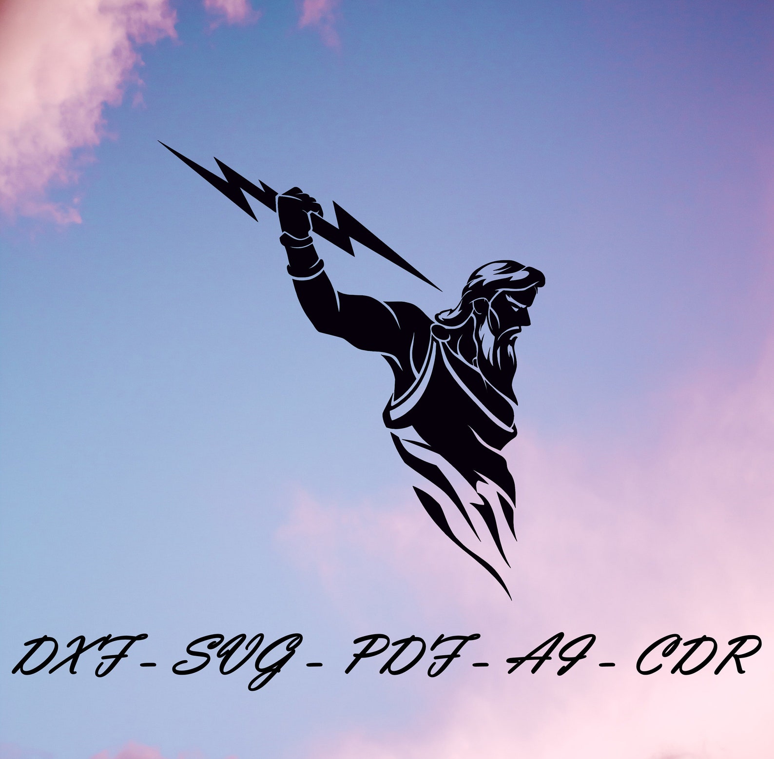 Zeus With Lightning Mythology Cut Svg Dxf File Wall Sticker Pdf ...