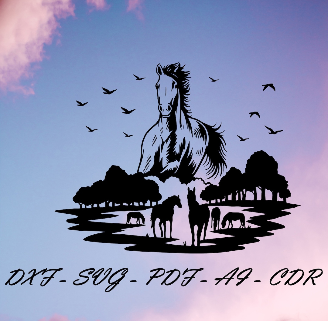 Pferde Plotterdatei svg dxf Datei Wandsticker pdf Silhouette Vorlage cnc Schneide router digital ...