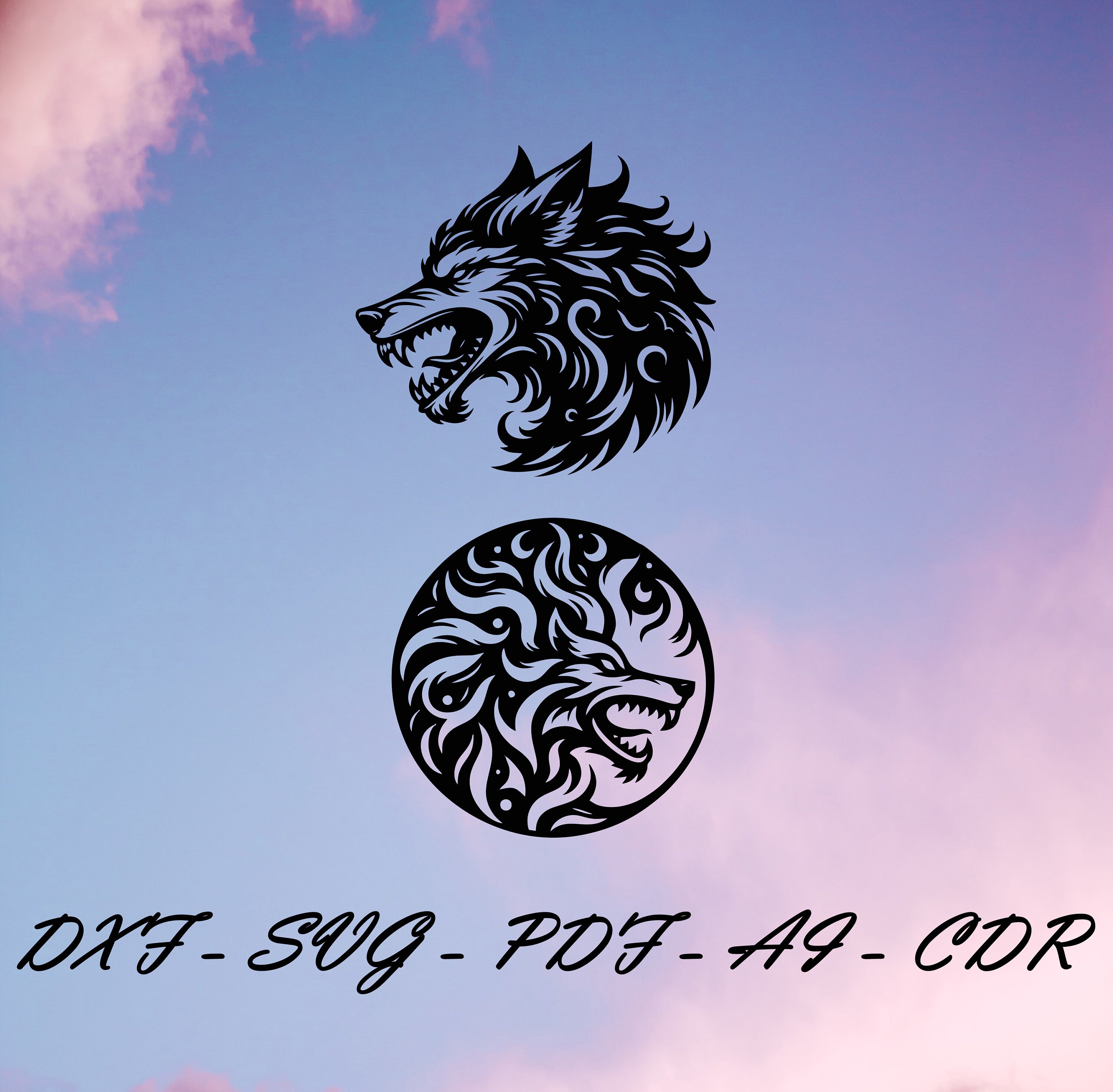 Fenrir Laser Cut File, Wolf Svg Dxf File Wall Sticker Pdf Silhouette ...