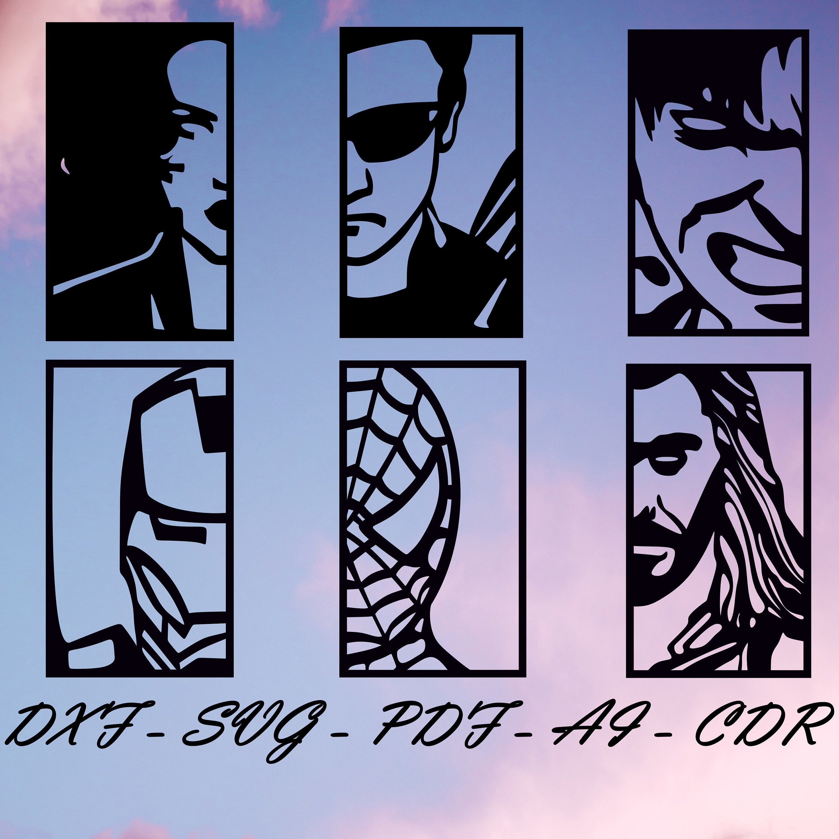 Marvel Avengers 6 Pieces Cut Svg Dxf File Wall Sticker Pdf Silhouette ...