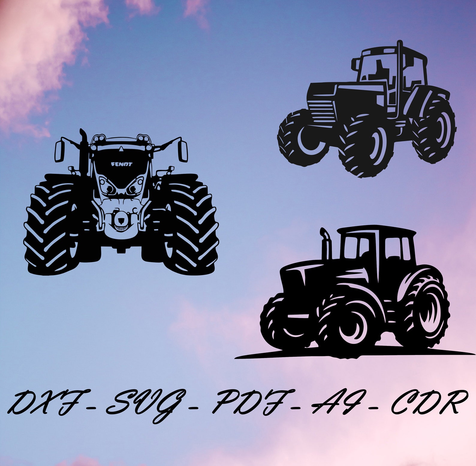 Tractors 3 Pieces Svg Cut Svg Dxf File Wall Sticker Pdf Silhouette ...