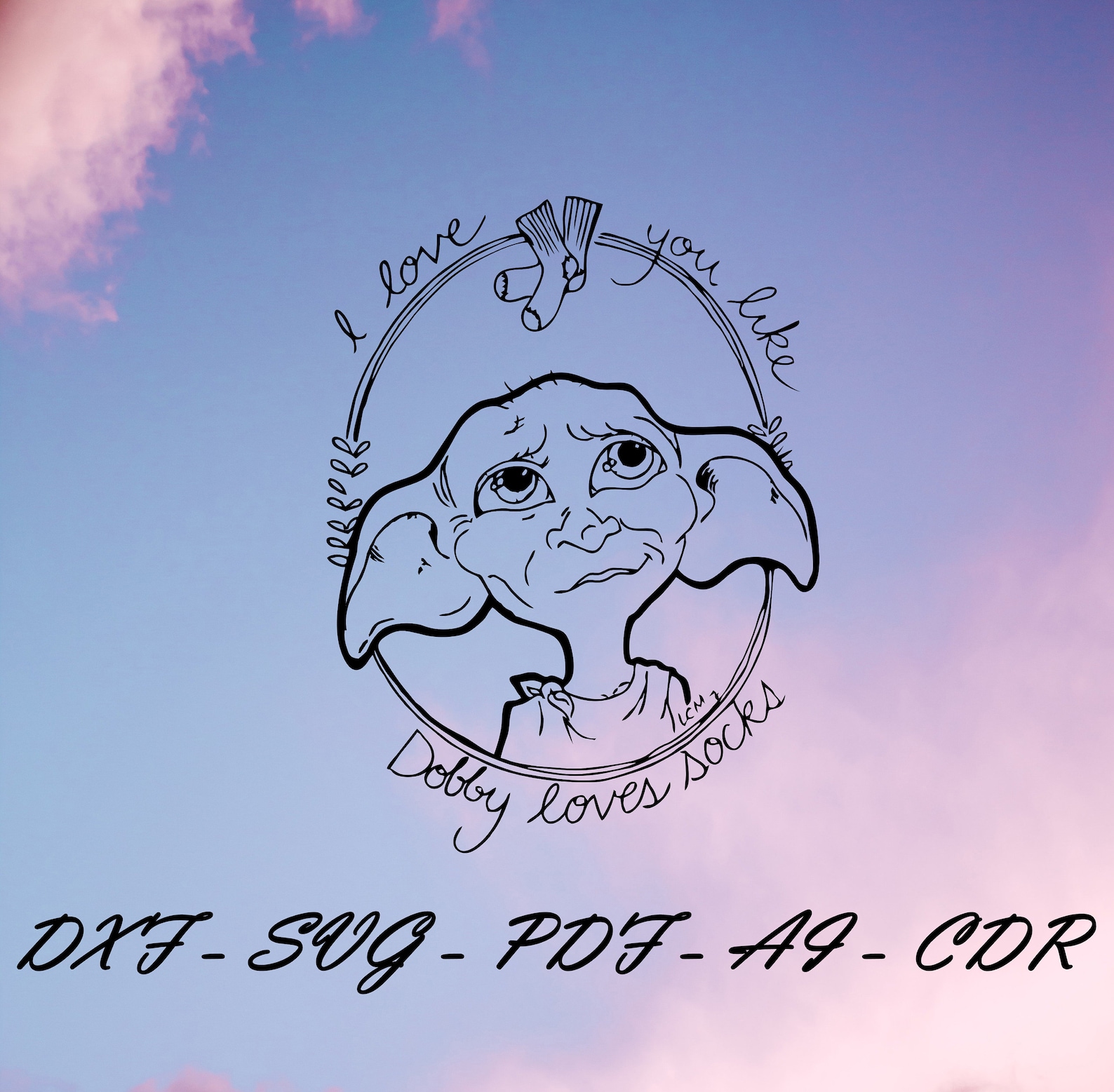 Dobby Friend Cut Svg Dxf File Wall Sticker Pdf Silhouette Template Cnc ...