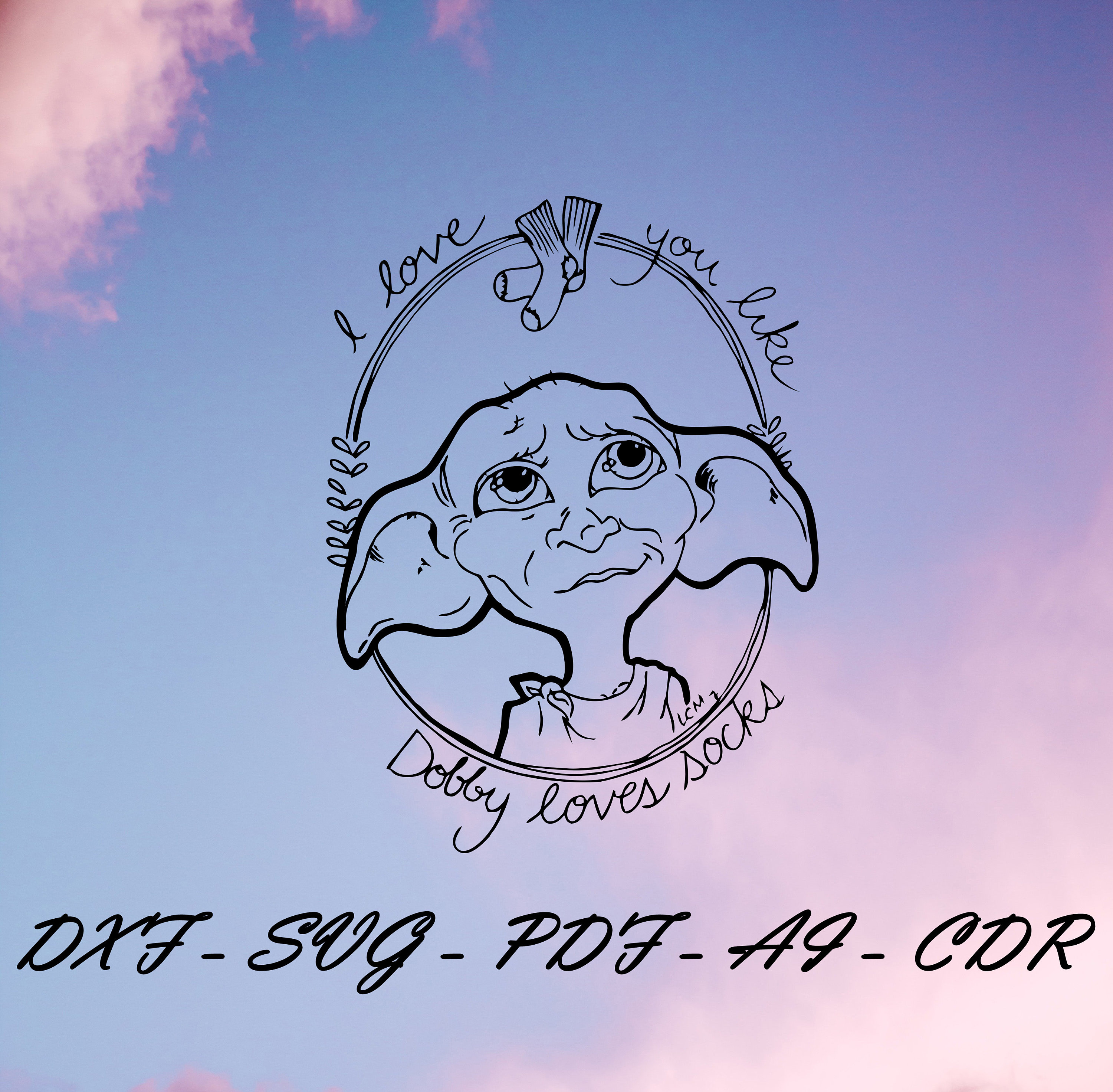 Dobby Friend Cut Svg Dxf File Wall Sticker Pdf Silhouette Template Cnc ...