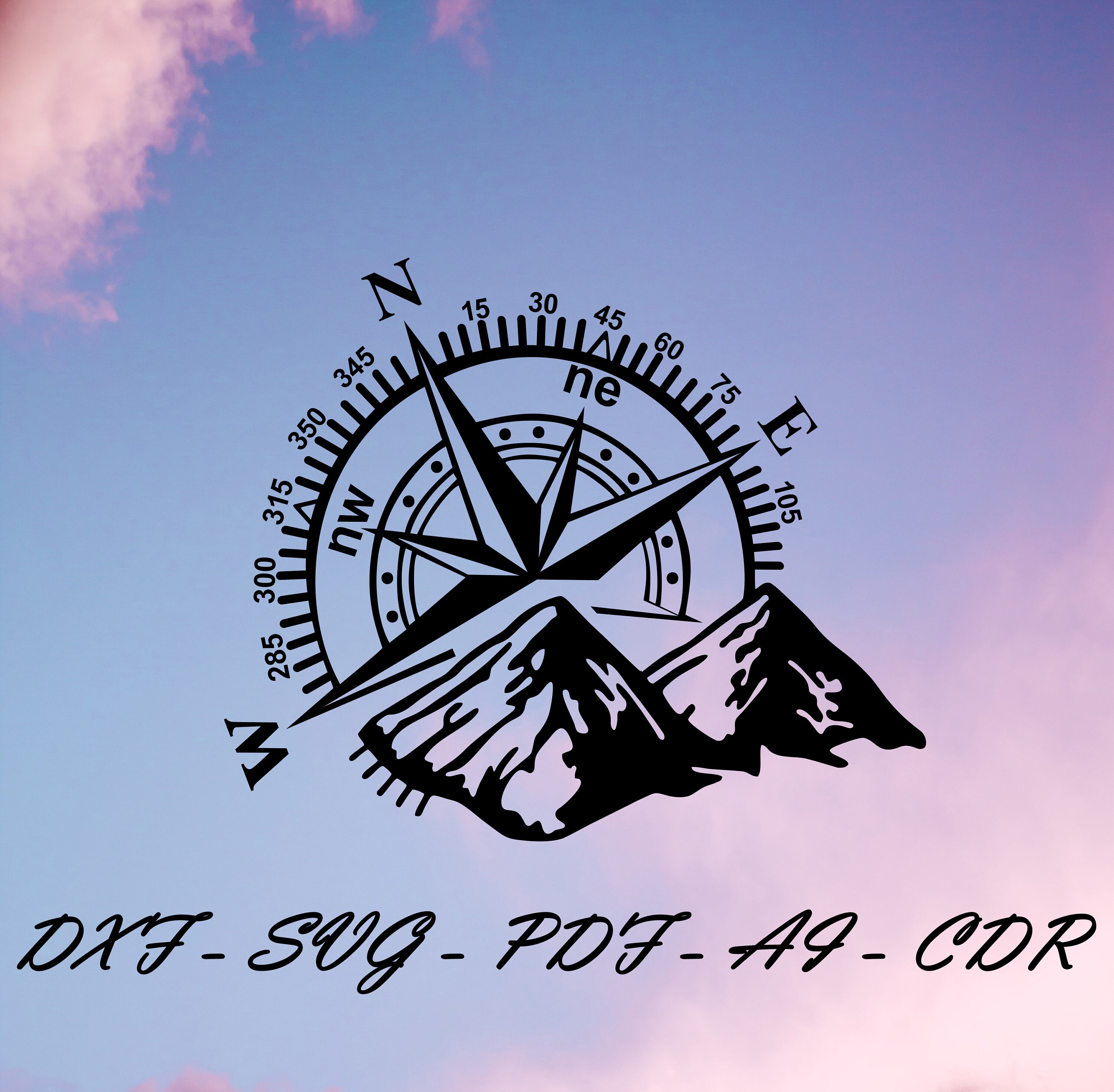 Compass and Mountain Cut Svg Dxf File Wall Sticker Pdf Silhouette ...