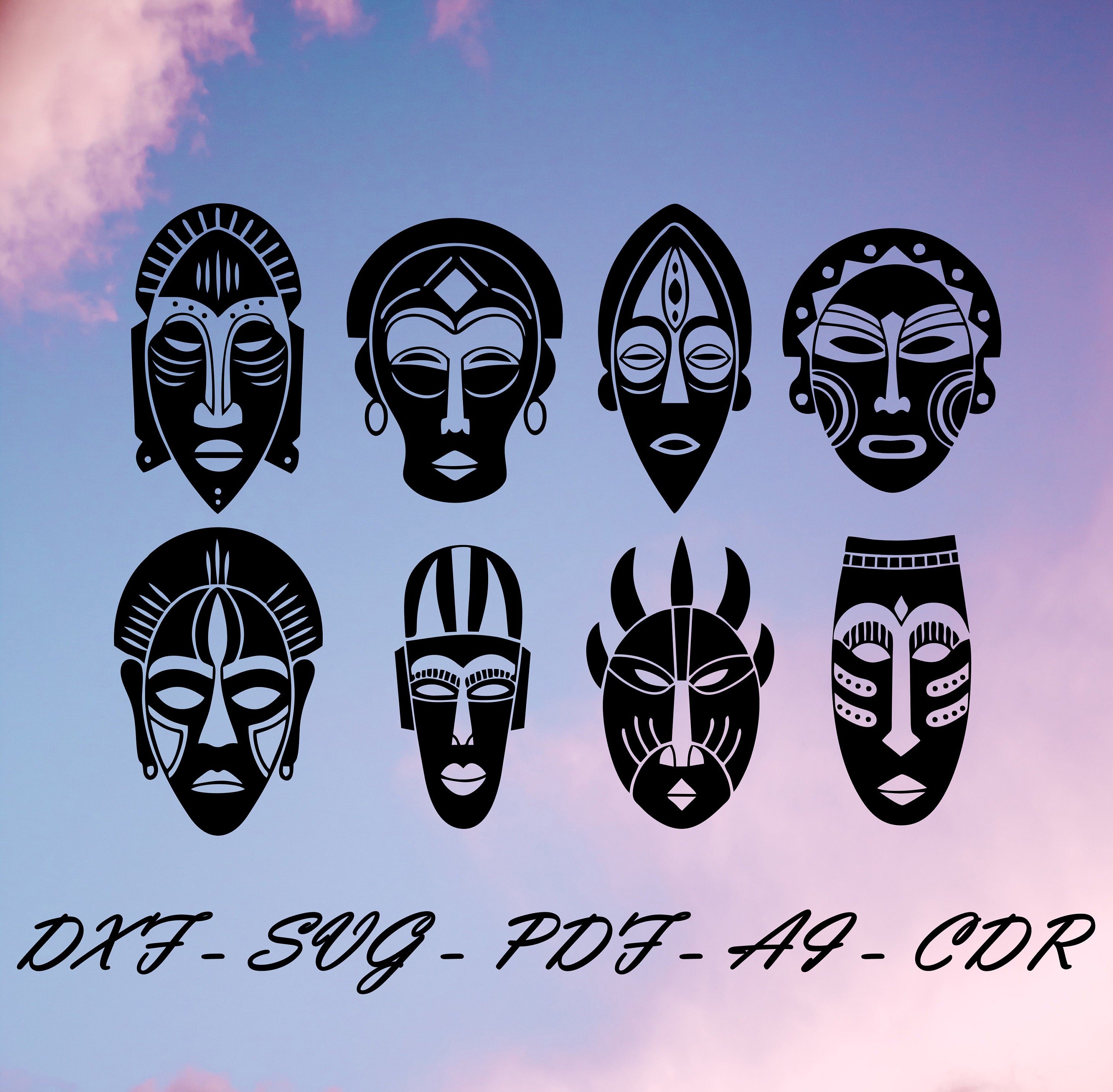 Tiki Masks Svg, Hawaii Svg Cut Svg Dxf File Wall Sticker Pdf Silhouette ...