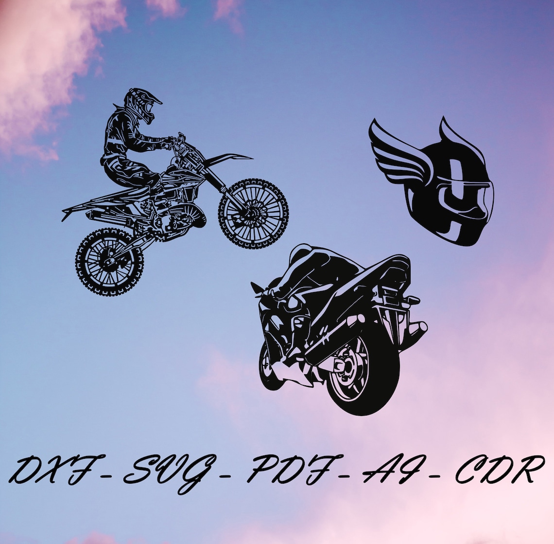 Motorcycle Bundle Cut Svg Dxf File Wall Sticker Pdf Silhouette Template ...