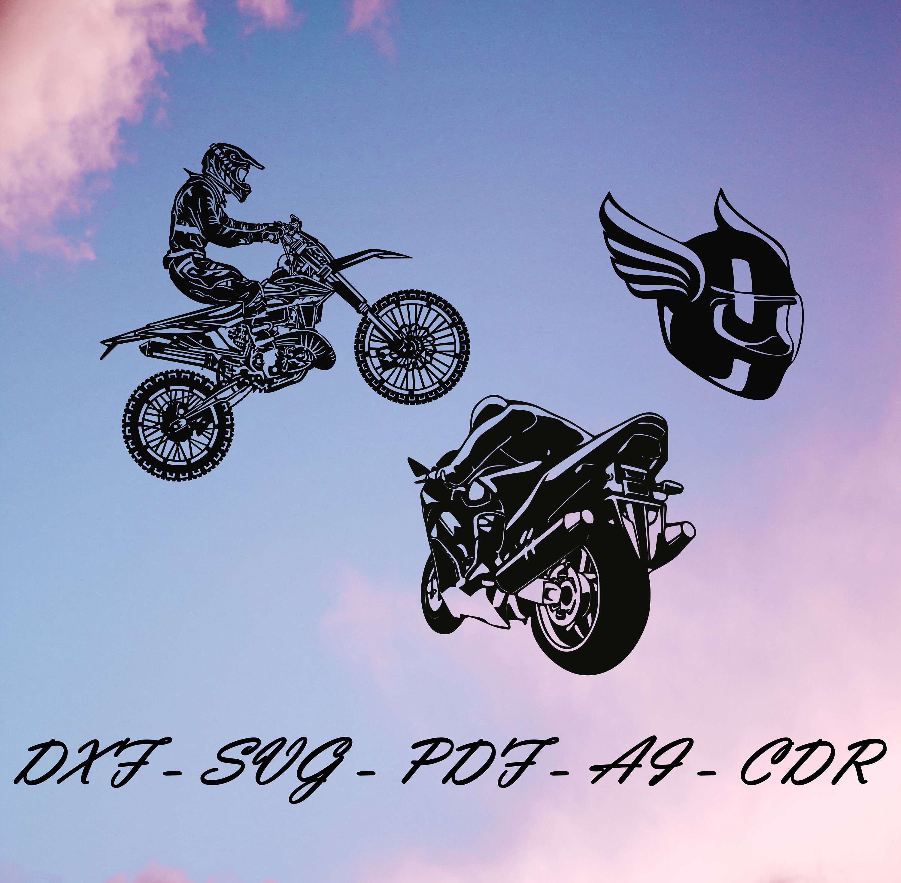 Motorcycle Bundle Cut Svg Dxf File Wall Sticker Pdf Silhouette Template ...