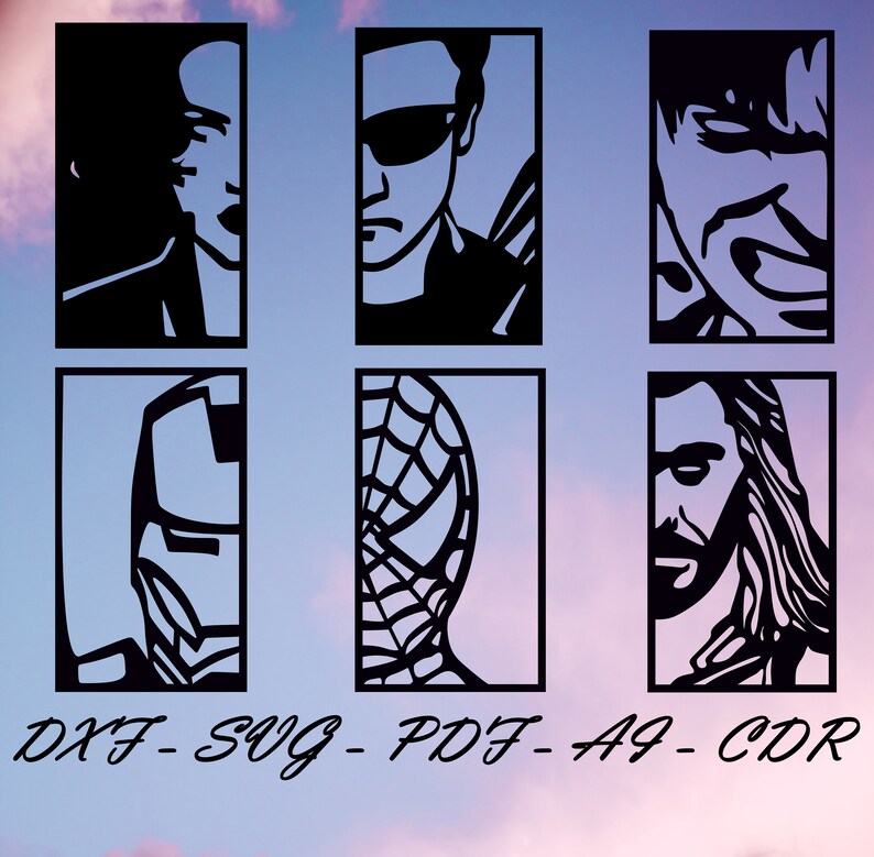 Marvel Avengers 6 Pieces Cut Svg Dxf File Wall Sticker Pdf - Etsy