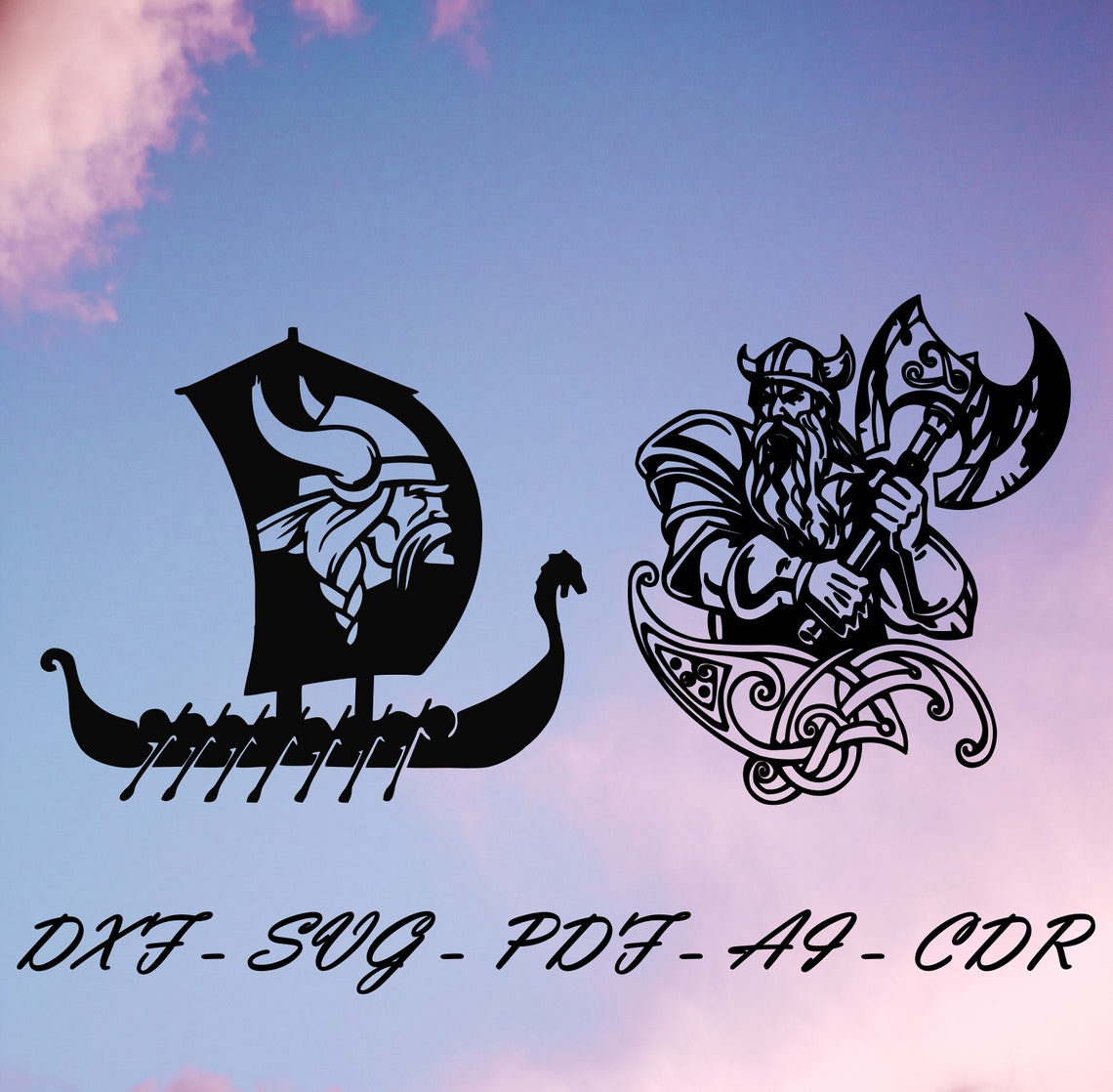 Viking and Ship Cut Svg Dxf File Wall Sticker Pdf Silhouette Template ...
