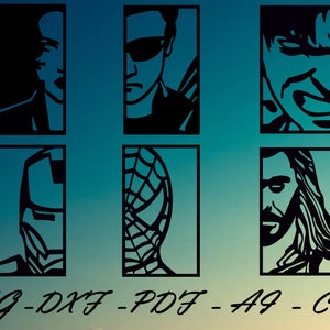 Marvel Avengers 6 Pieces Cut Svg Dxf File Wall Sticker Pdf Silhouette ...
