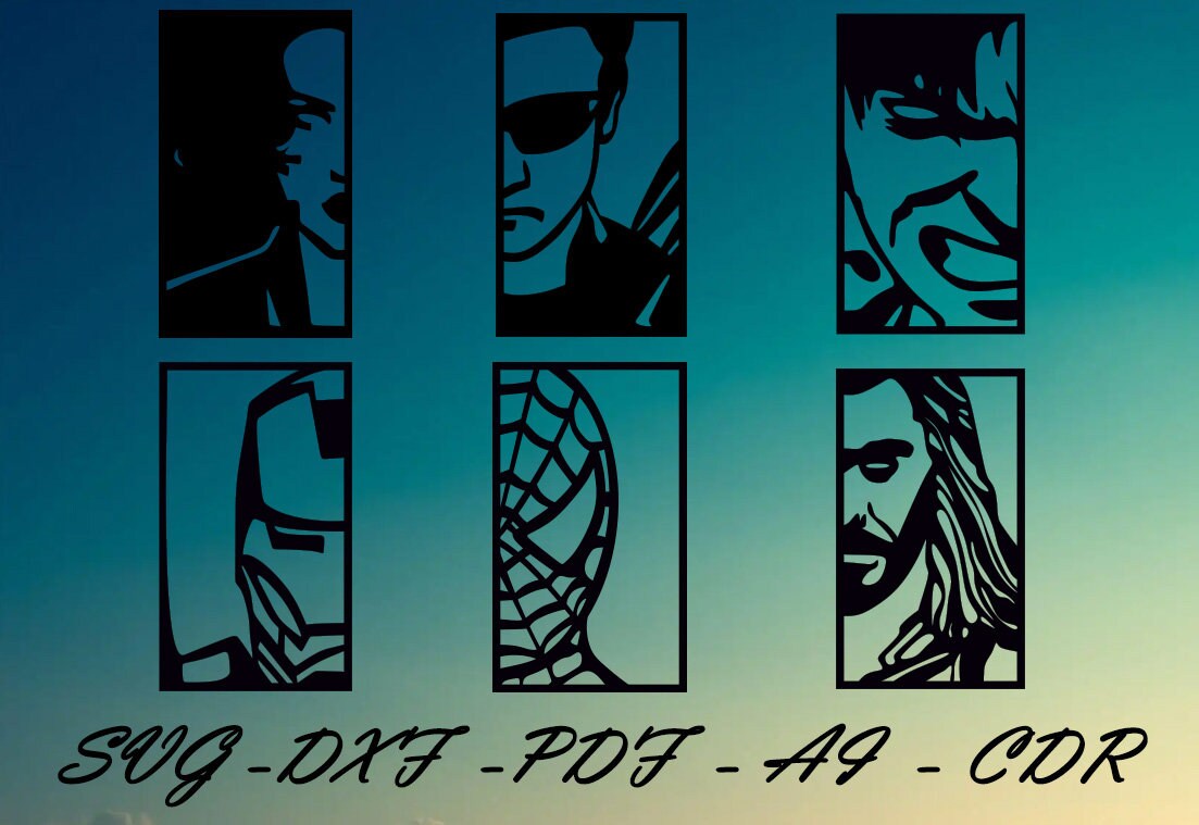 Marvel Avengers 6 Pieces Cut Svg Dxf File Wall Sticker Pdf Silhouette ...