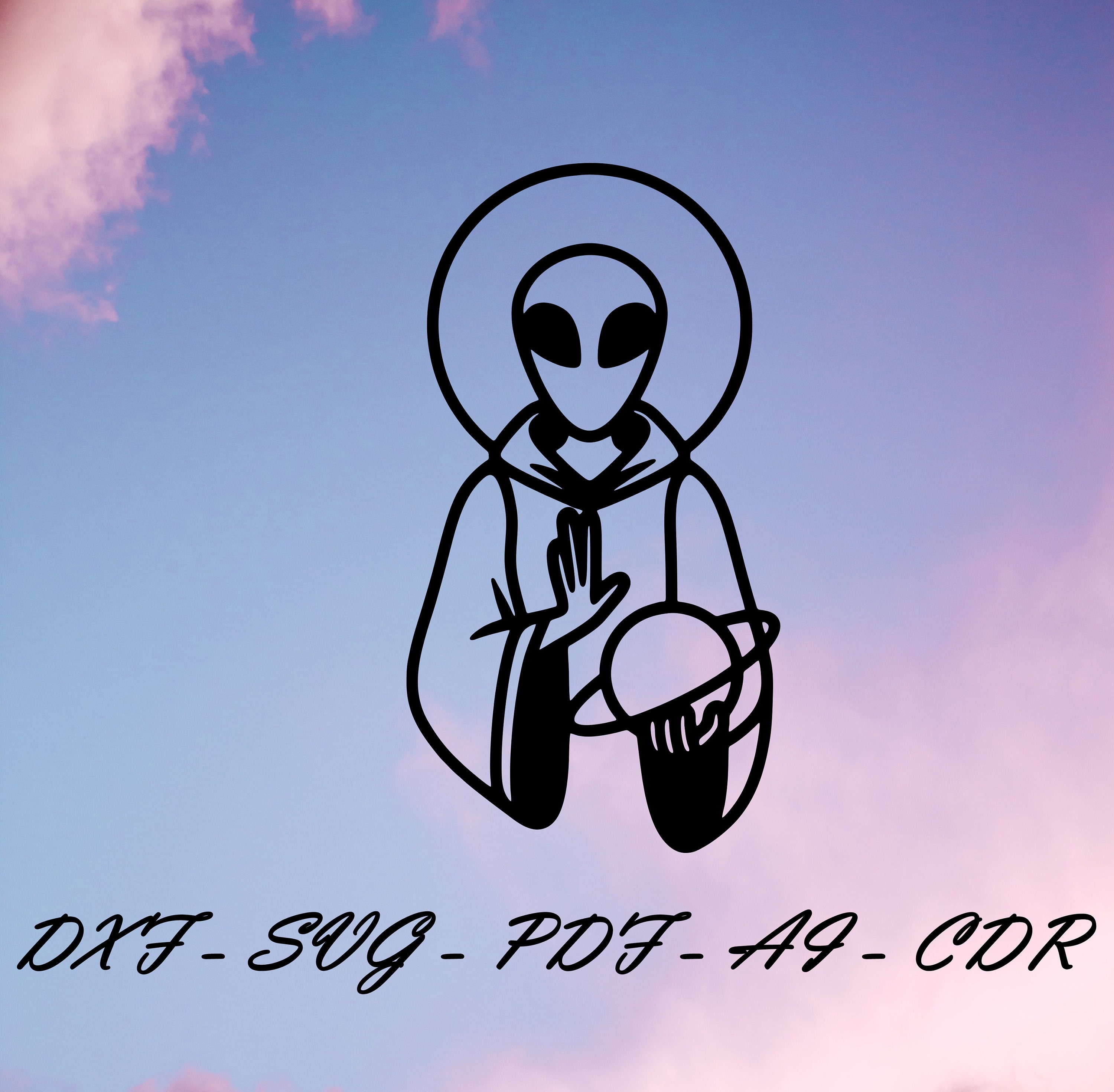Alien With Planet Cut Svg Dxf File Wall Sticker Pdf Silhouette Template ...