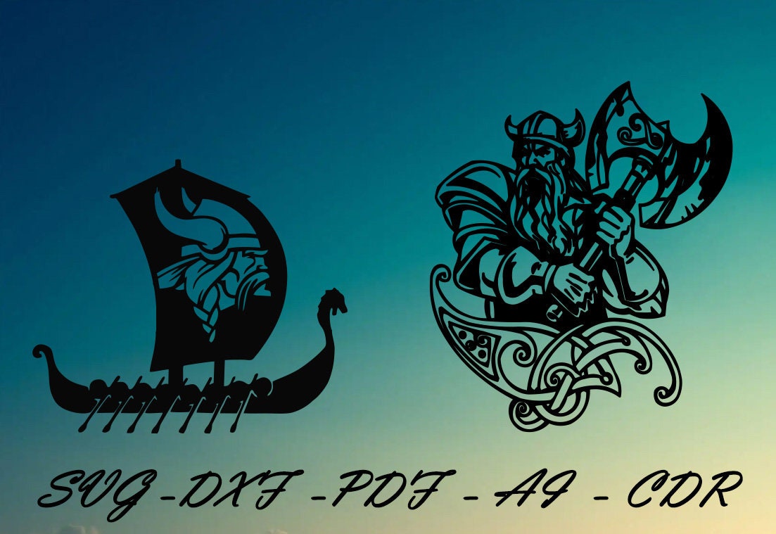 Viking and Ship Cut Svg Dxf File Wall Sticker Pdf Silhouette Template ...