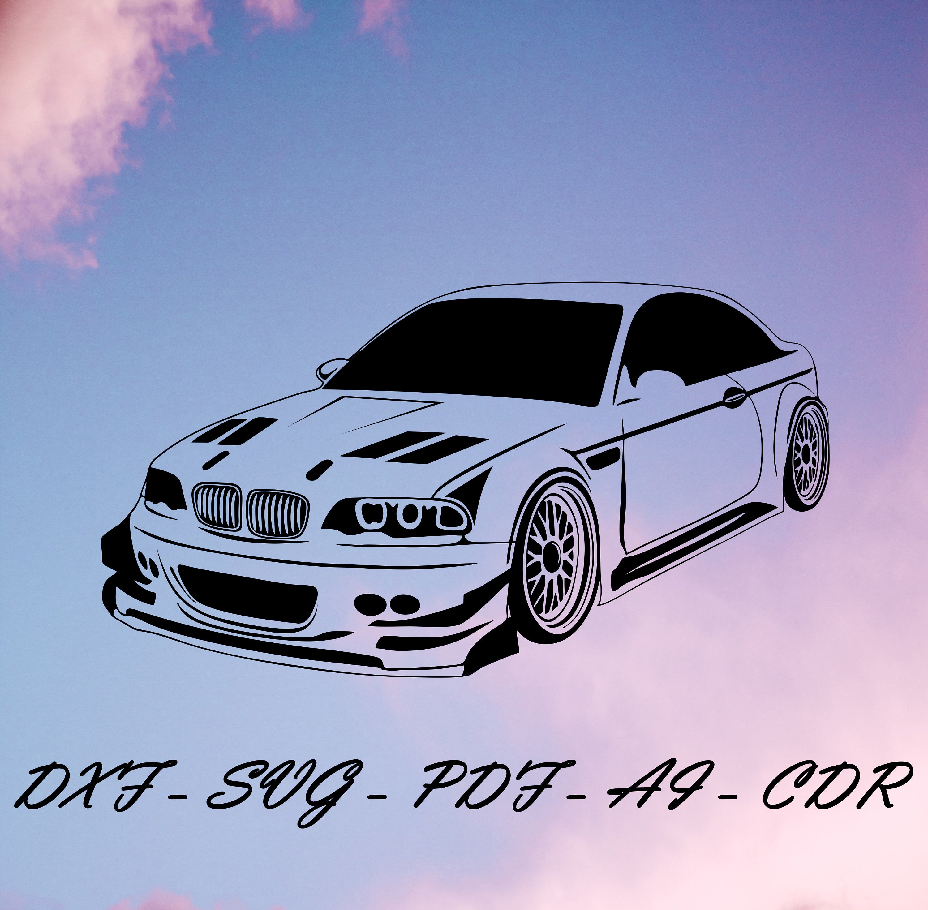 BMW E46 M3 Svg Cut Svg Dxf File Wall Sticker Pdf Silhouette Template ...