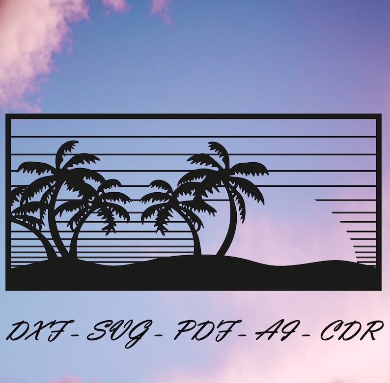 Beach and Sun Cut Svg Dxf File Wall Sticker Pdf Silhouette Template Cnc ...