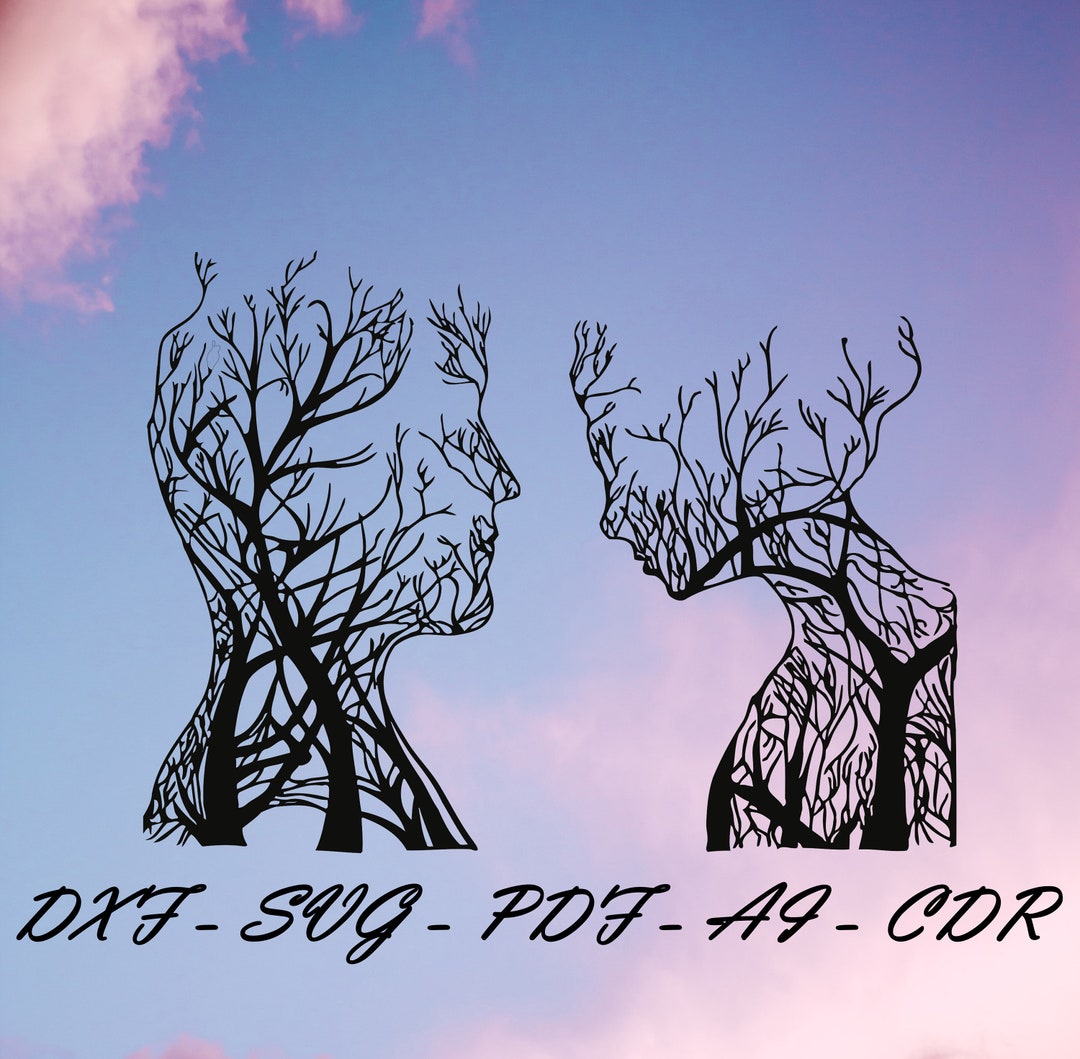 Tree Couple Love Cut Svg Dxf File Wall Sticker Pdf Silhouette Template ...