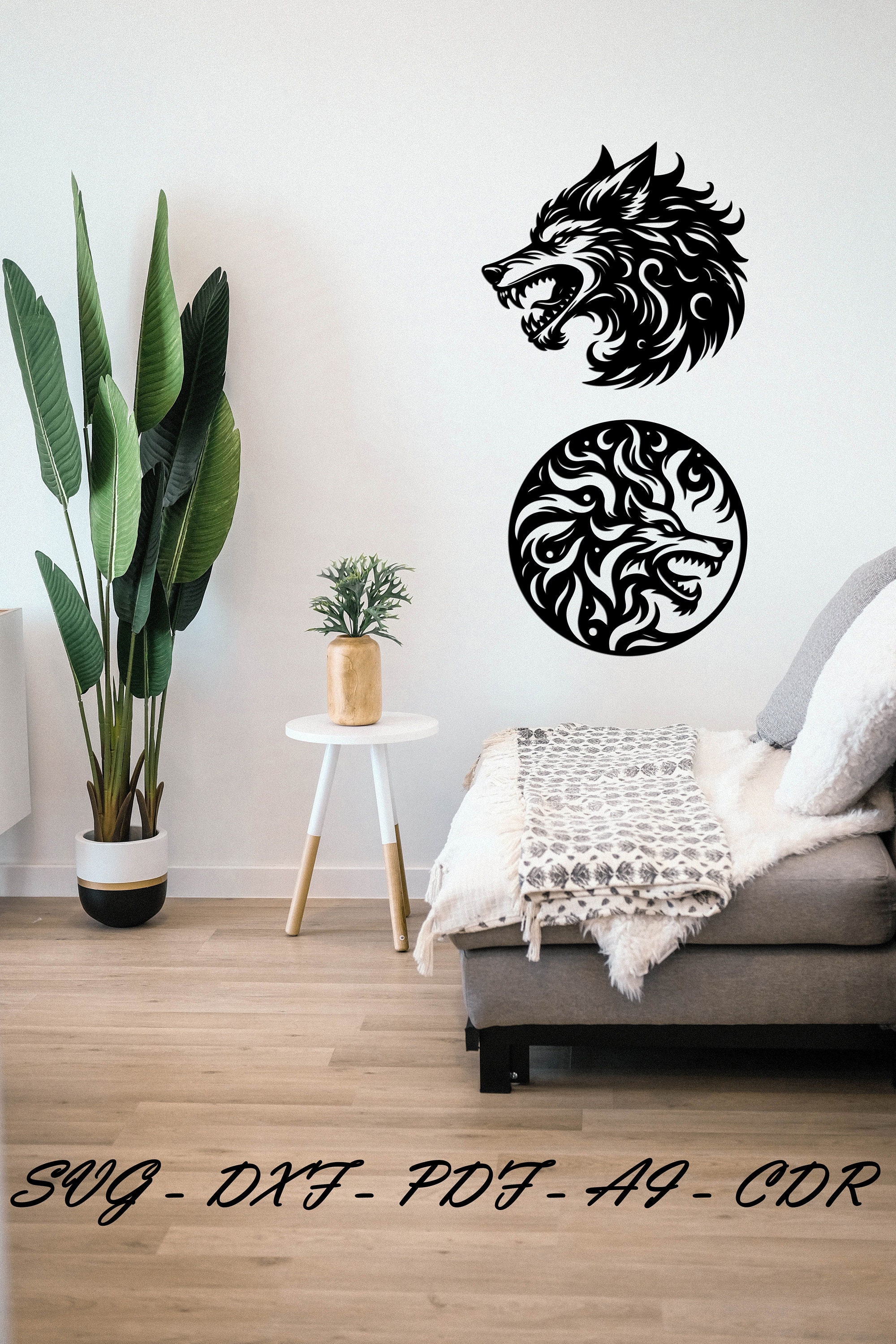 Fenrir Laser Cut File, Wolf Svg Dxf File Wall Sticker Pdf Silhouette ...