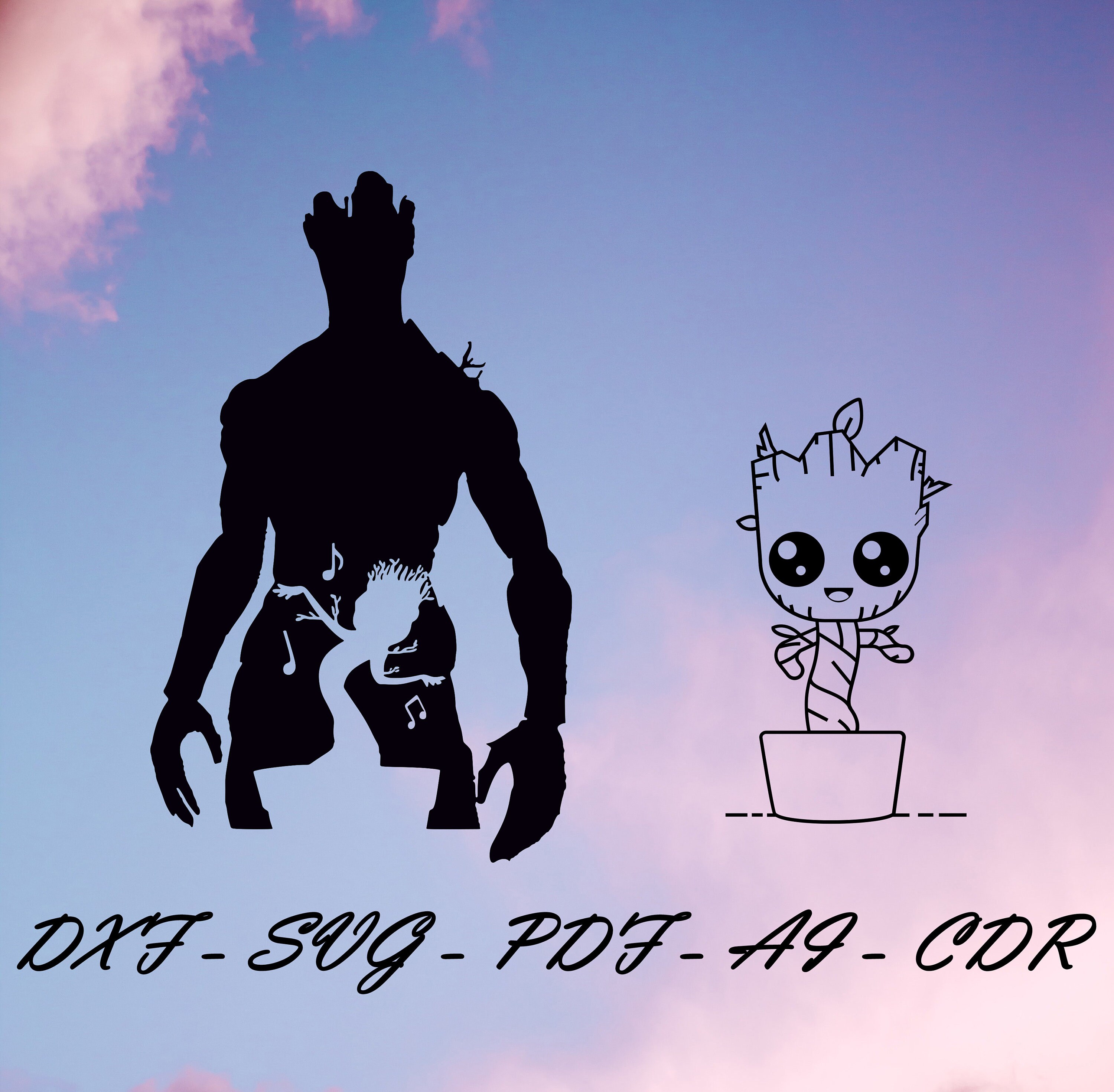 Groot Packet 2 Pieces Cut Svg Dxf File Wall Sticker Pdf Silhouette ...