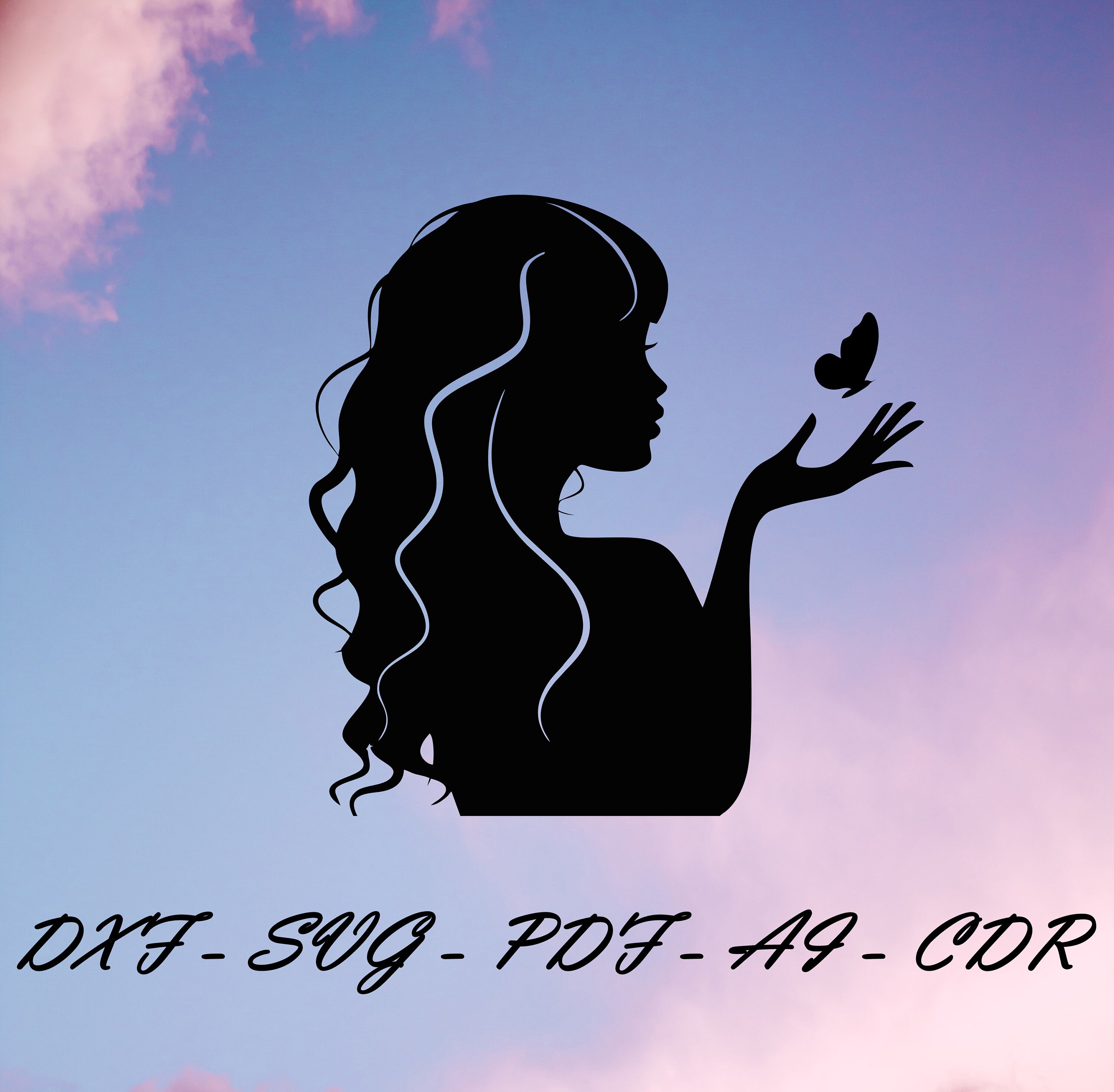 Woman Love Butterfly Cut Svg Dxf File Wall Sticker Pdf Silhouette ...