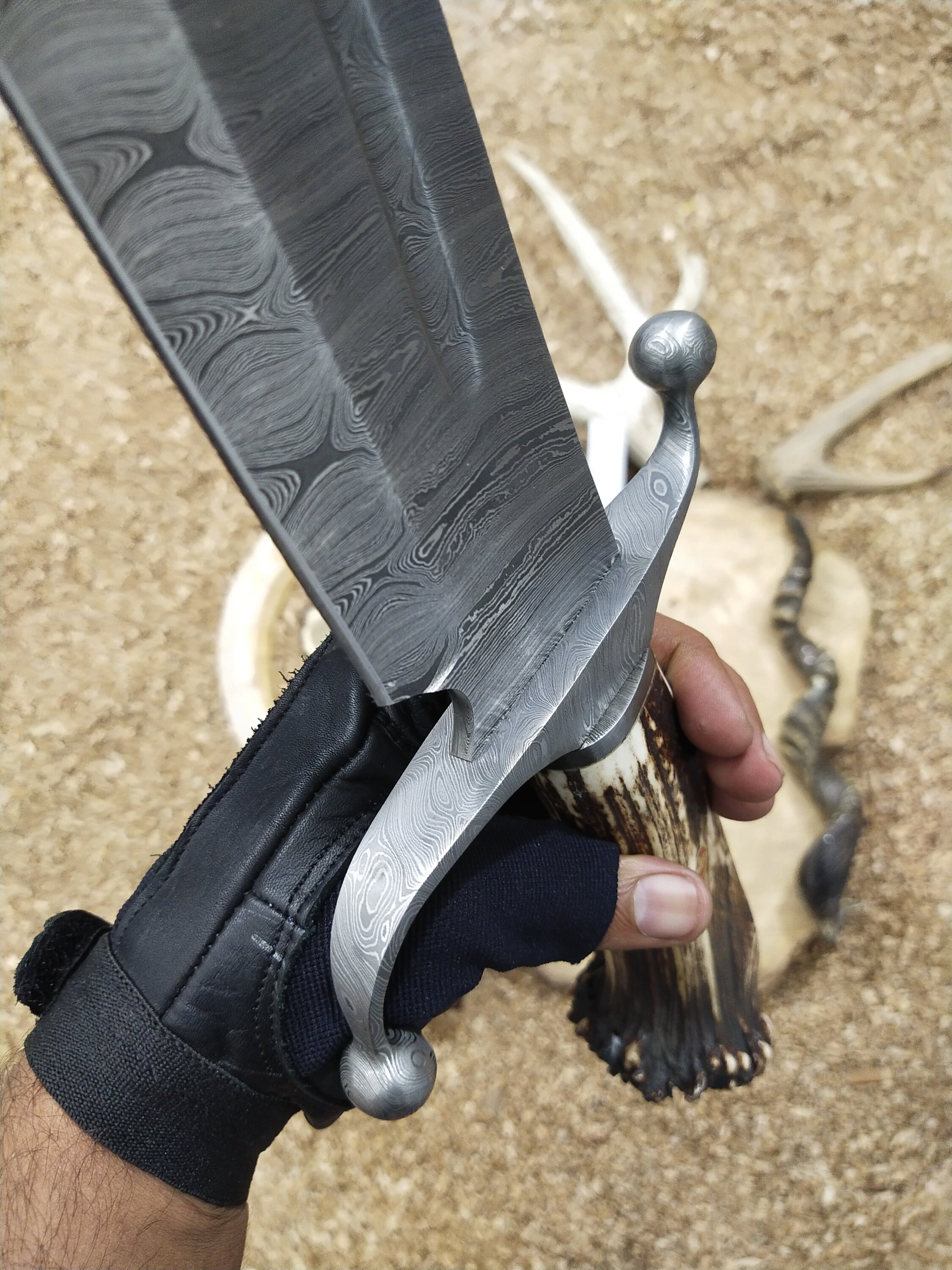 Custom Handmade Antler Bowie Knife, Stag Bowie, Damascus Twist Pattern ...