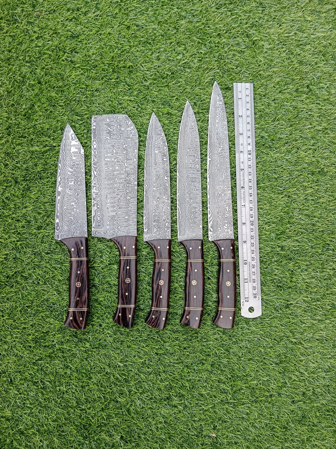 5 Pieces Custom Handmade Damascus Kitchen Knife Set, Chef Knife Sets ...
