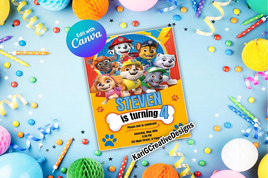 Paw Patrol Invitation Chase Rubble Crew Invite Digital Canva - Etsy