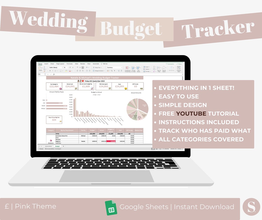 Google Sheets Wedding Budget Tracker | Wedding Planning Spreadsheet ...