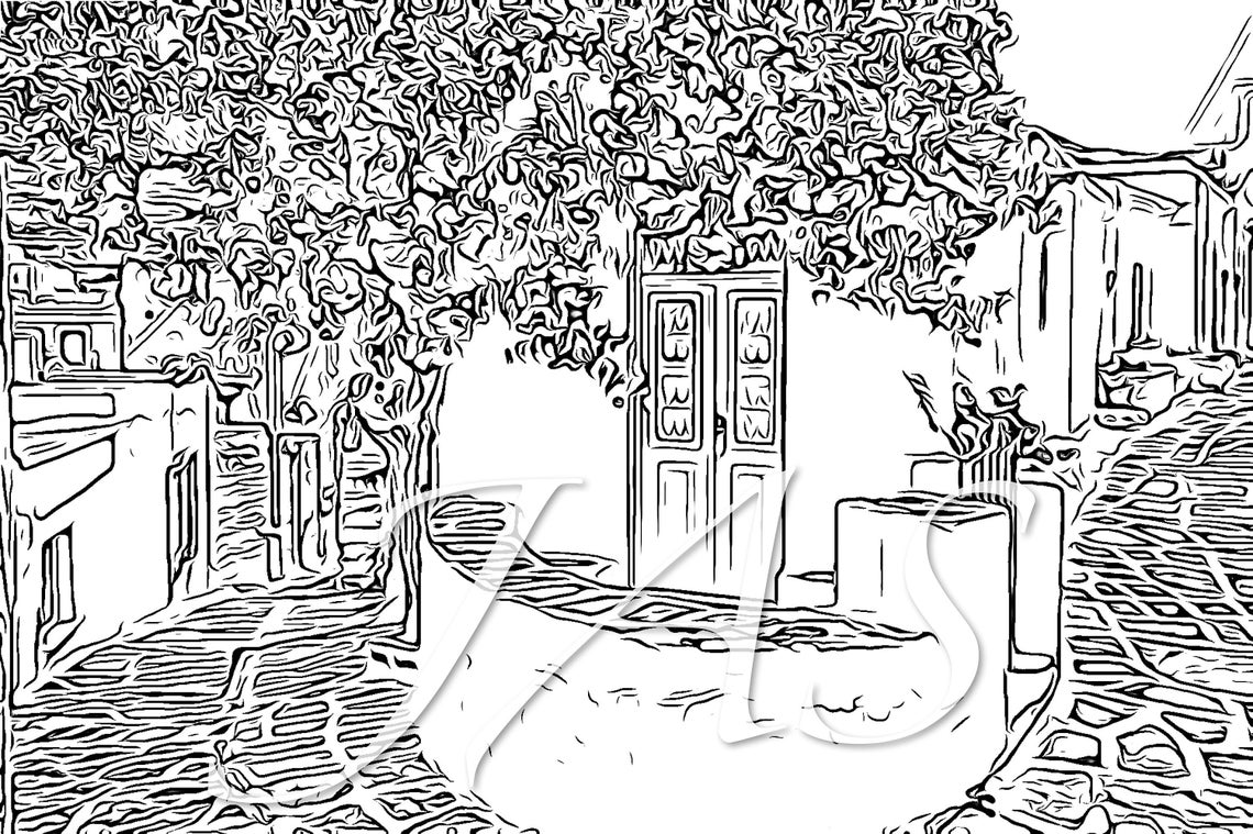 Lefkes, Greece. Printable Coloring Page in PDF & JPG. Instant Download ...