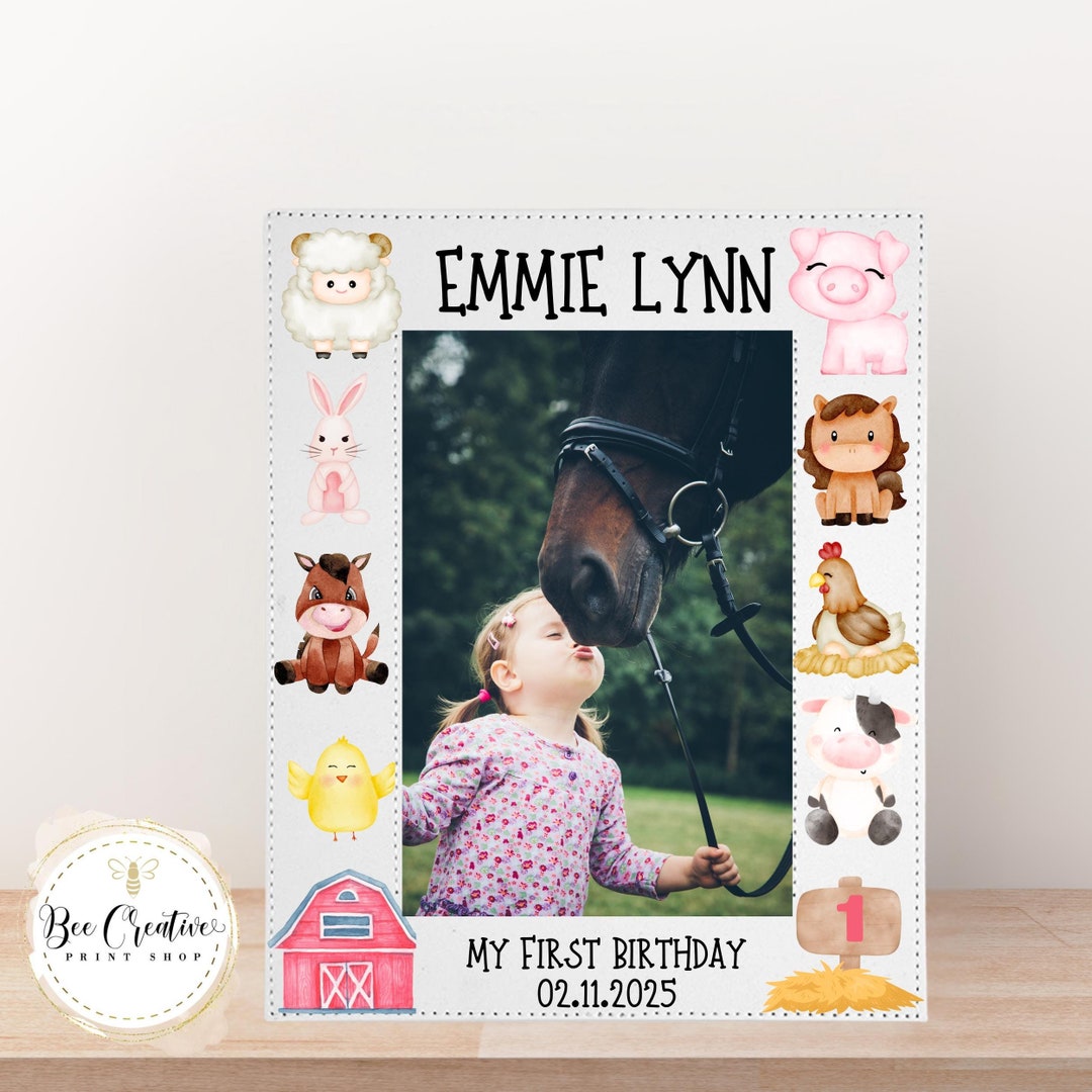 Farm Theme CUSTOM Picture Frame, Cute First Birthday Gift for Animal ...