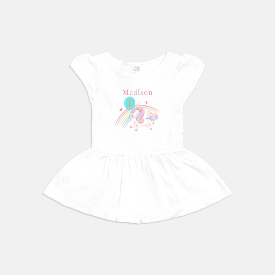 FIRST BIRTHDAY Adorable Custom Baby Dress | Unicorn White Personalized ...