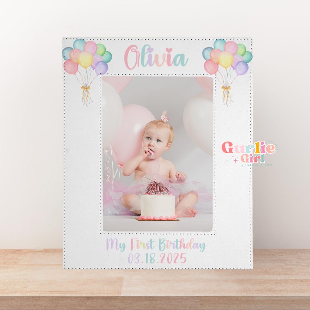 Personalized 1st Birthday Picture Frame: Watercolor Pastel Balloons ...