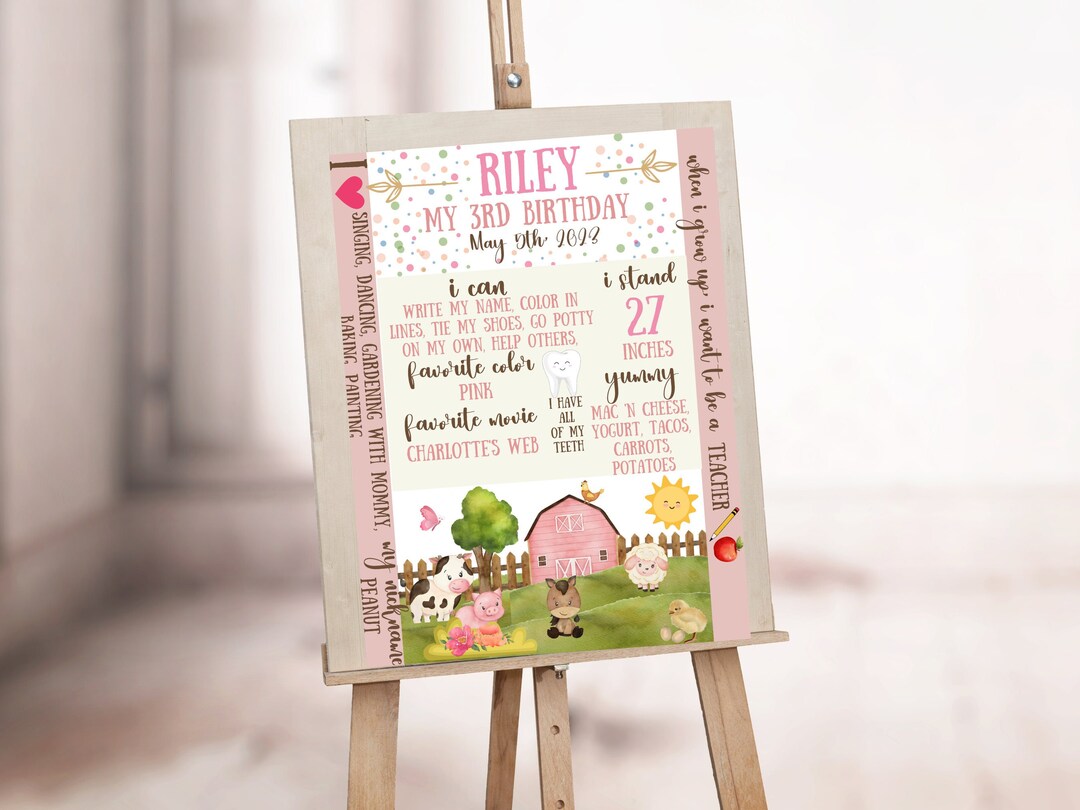 Pink Chalkboard Sign, Farm Theme Birthday Party Sign, Girls Milestone ...