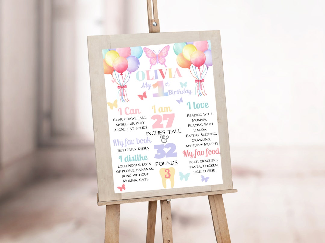 Butterfly Milestone Board | Digital File | 1st Birthday Poster ...