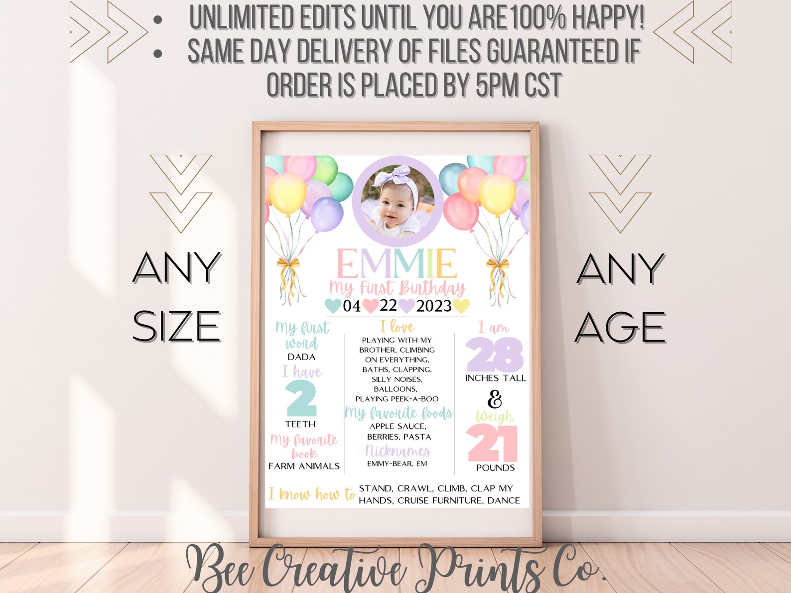 Chalkboard 1st Birthday Sign Pastel First Birthday Milestone Board With ...
