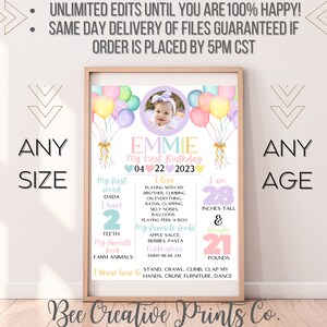 Chalkboard 1st Birthday Sign Pastel First Birthday Milestone Board With ...
