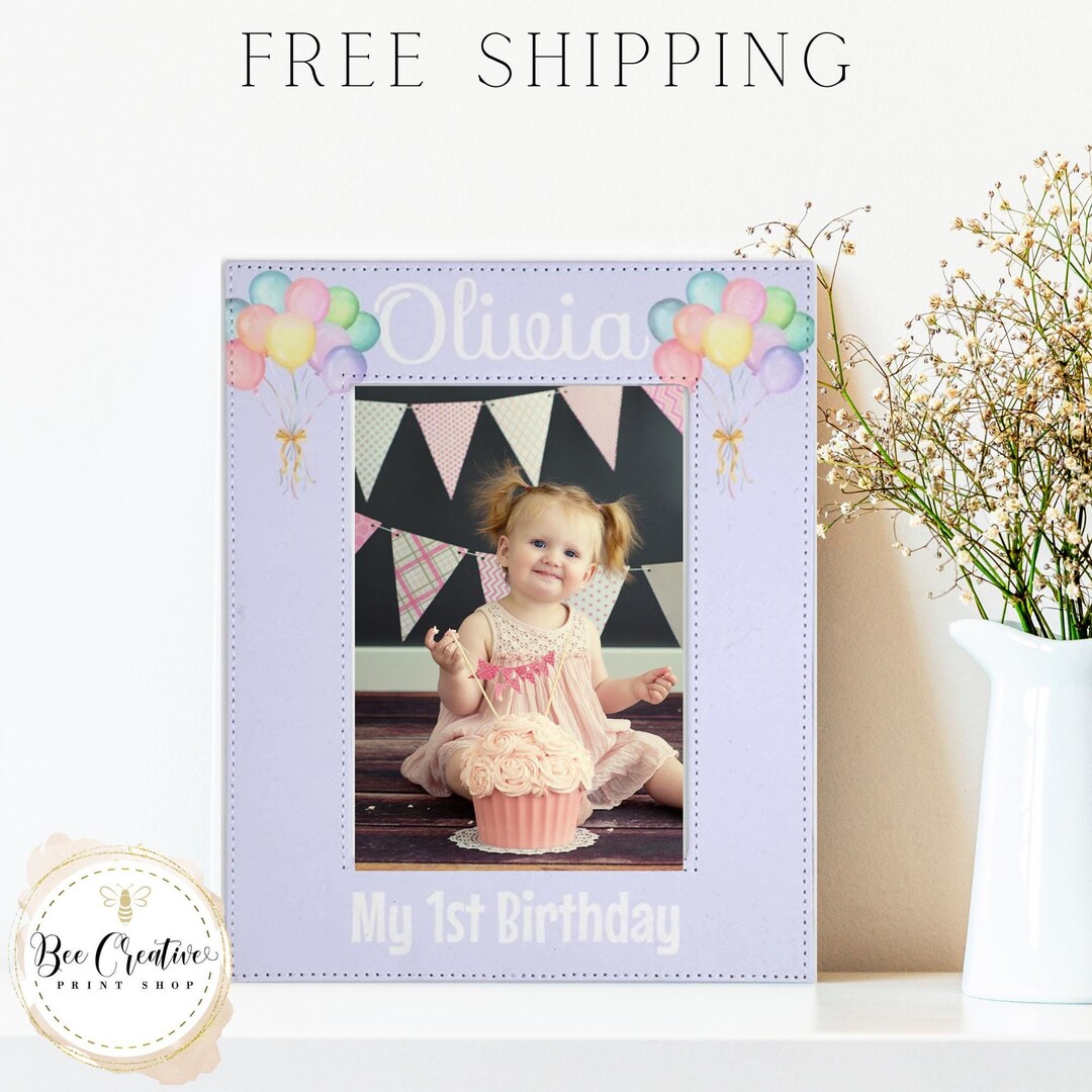 First Birthday Picture Frame: Purple Pastel Personalized Keepsake (5x7 ...