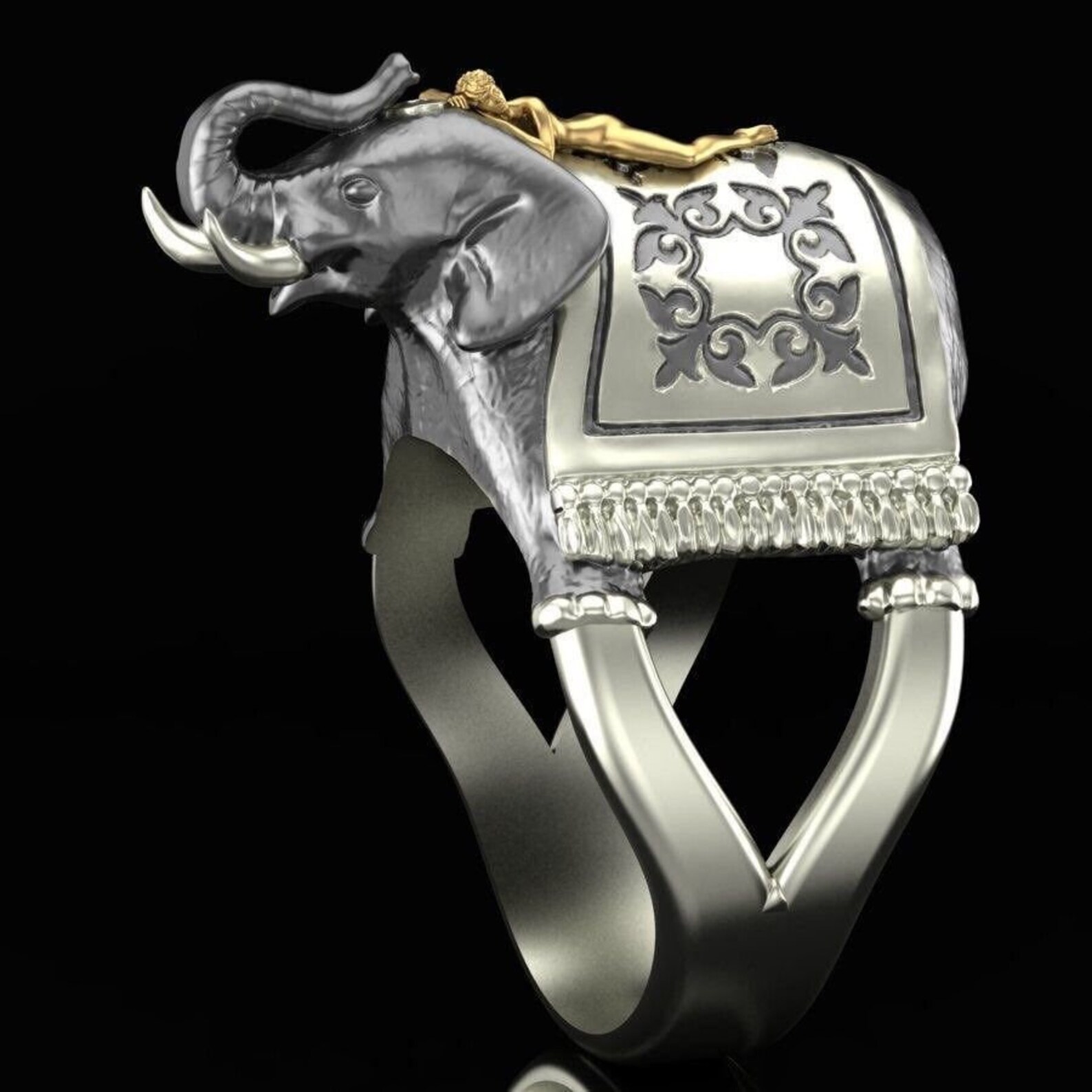 Girl on Elephant Wax Pattern Ring for Lost Wax Casting Jewelry Castable ...