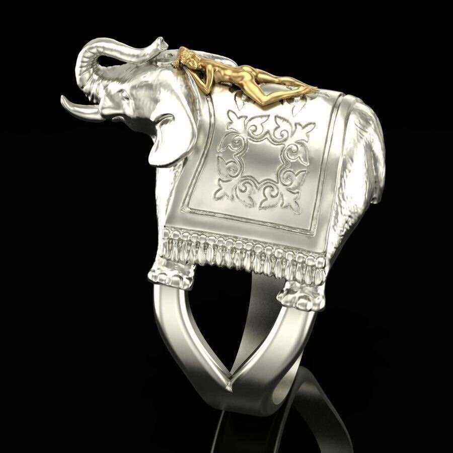 Girl on Elephant Wax Pattern Ring for Lost Wax Casting Jewelry Castable ...