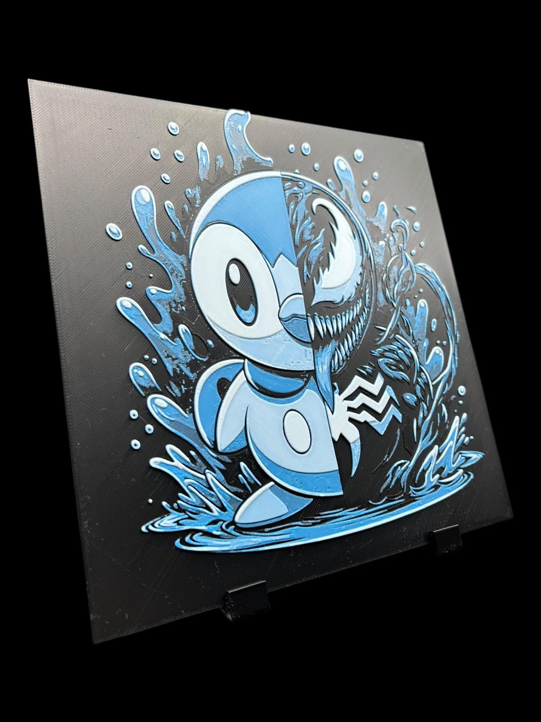 3D Piplup X Venom Pokémon Art Piece – Handcrafted Shadow Pokémon Decor ...