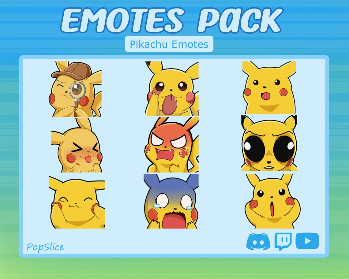 Pikachu 9 Emotes Pack for Twitch & Discord - Includes 3 Animated Emotes ...