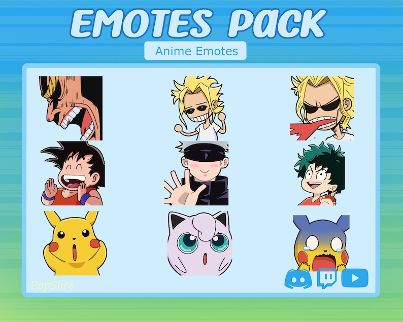 Animated Anime Emotes Pack: 9 Emotes for Twitch & Discord - Etsy