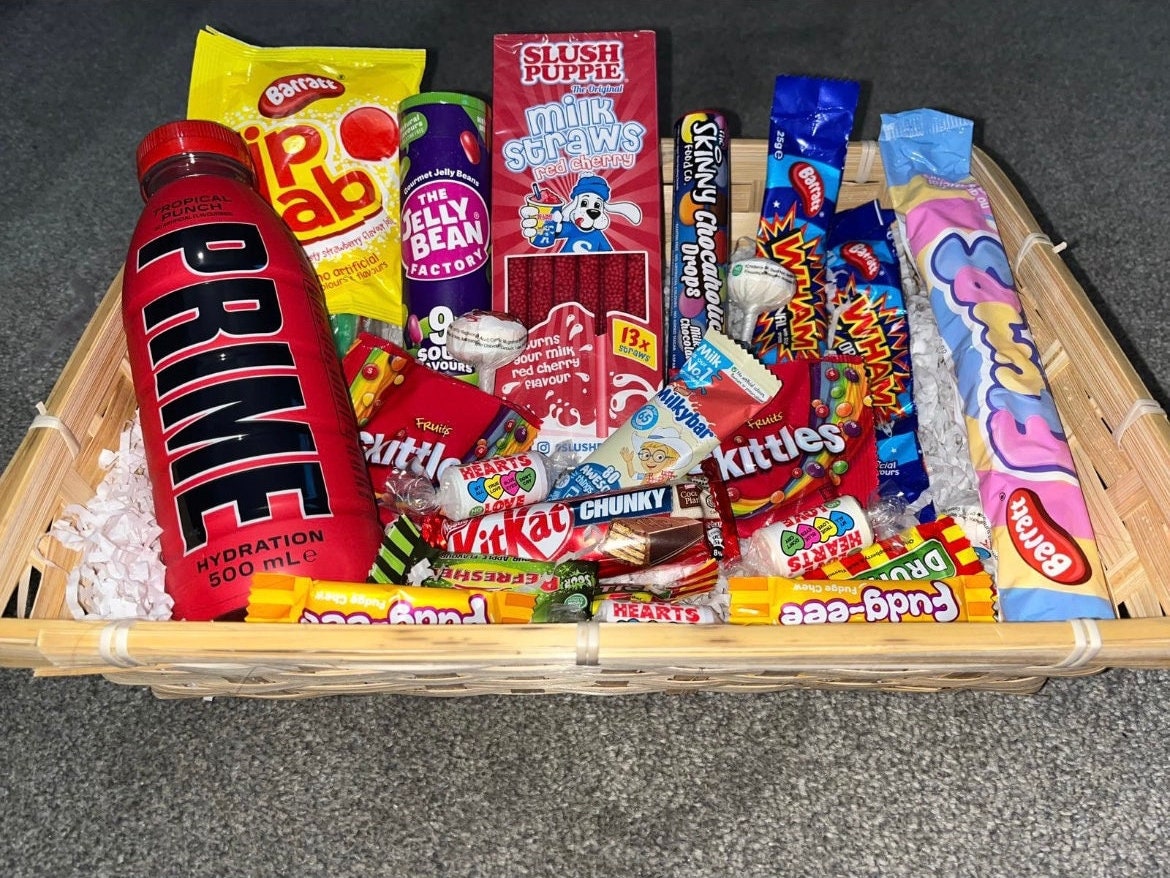 UK Retro Prime KSI Sweets Hamper/basket Gift dodgers, Orange & Mango ...