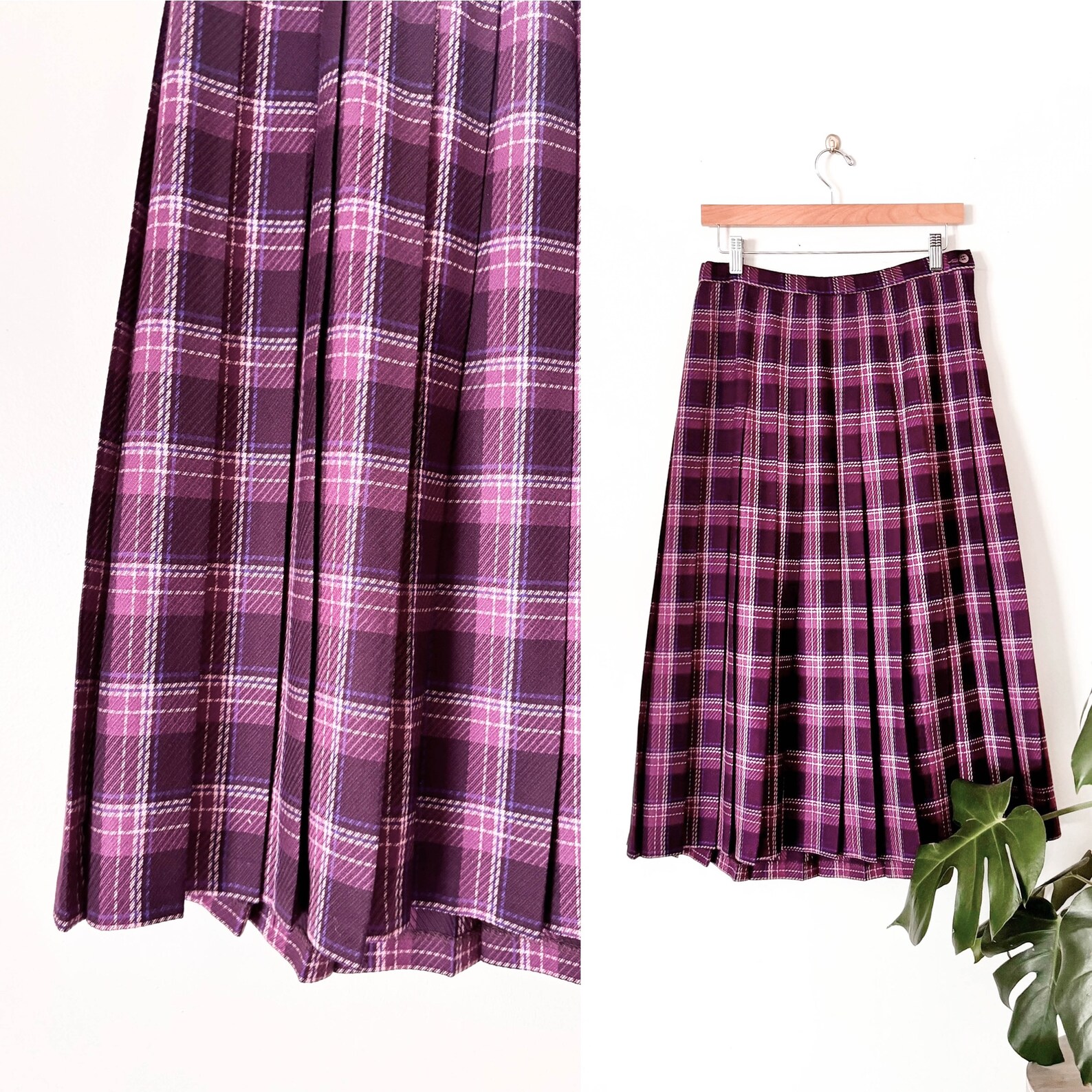 Vintage PENDLETON Tartan Wool Pleated Midi Skirt Purple Jewel Tone 30 ...